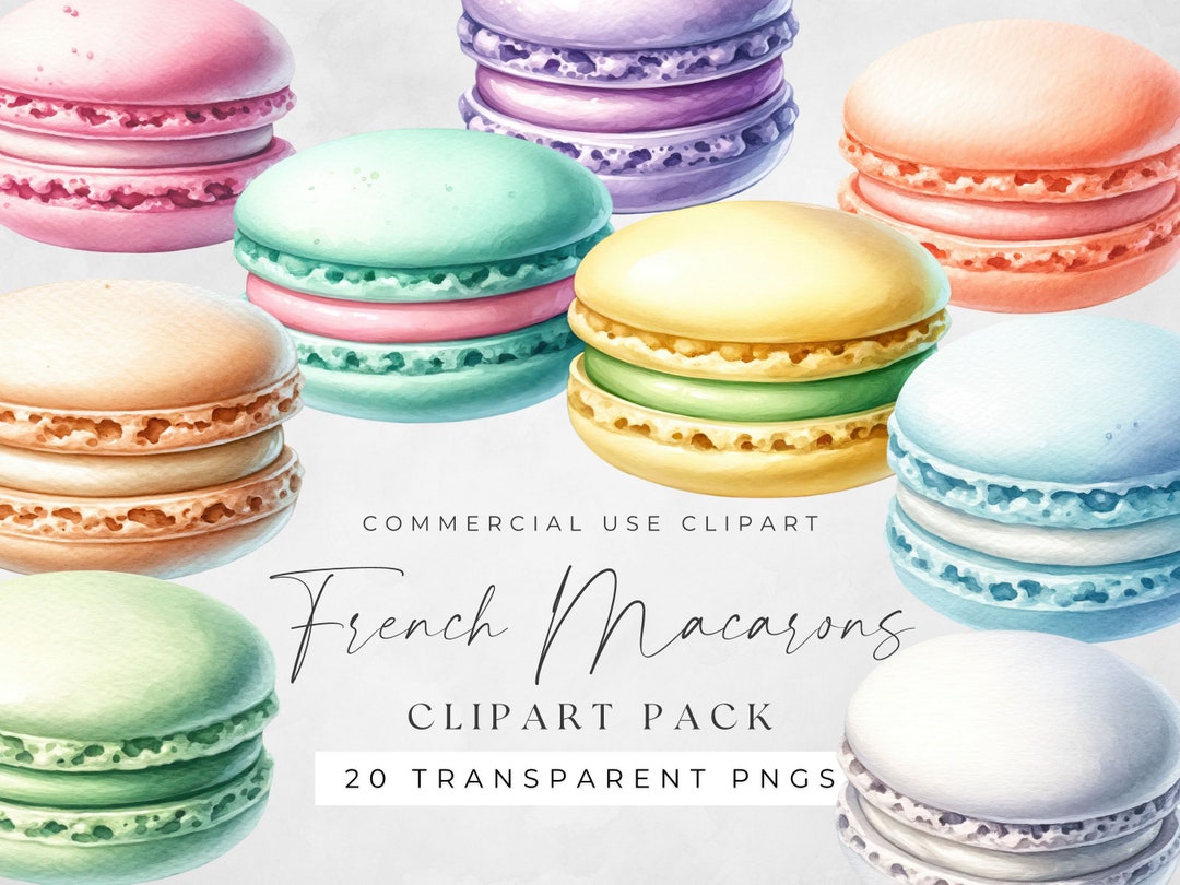 Macaron Clipart, French Macarons, Cookie Clip Art, Watercolor Dessert ...