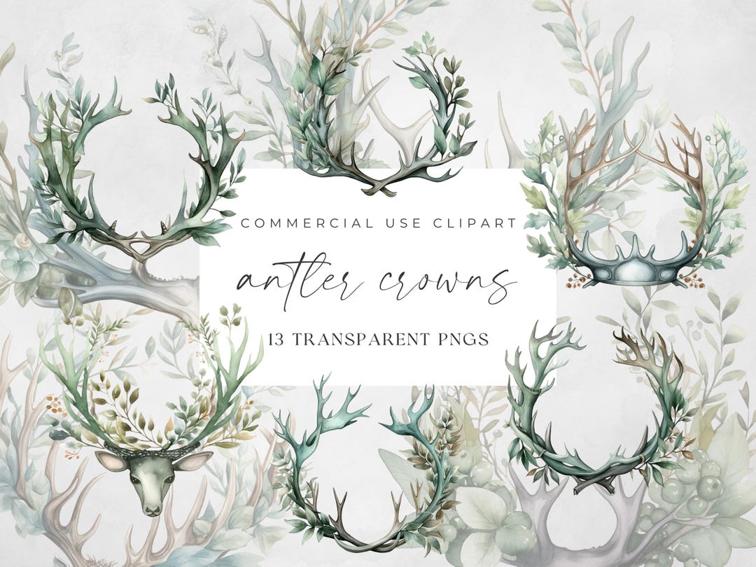 Watercolor Deer Antler Crowns Clipart: Woodland Pngs (digital Download ...