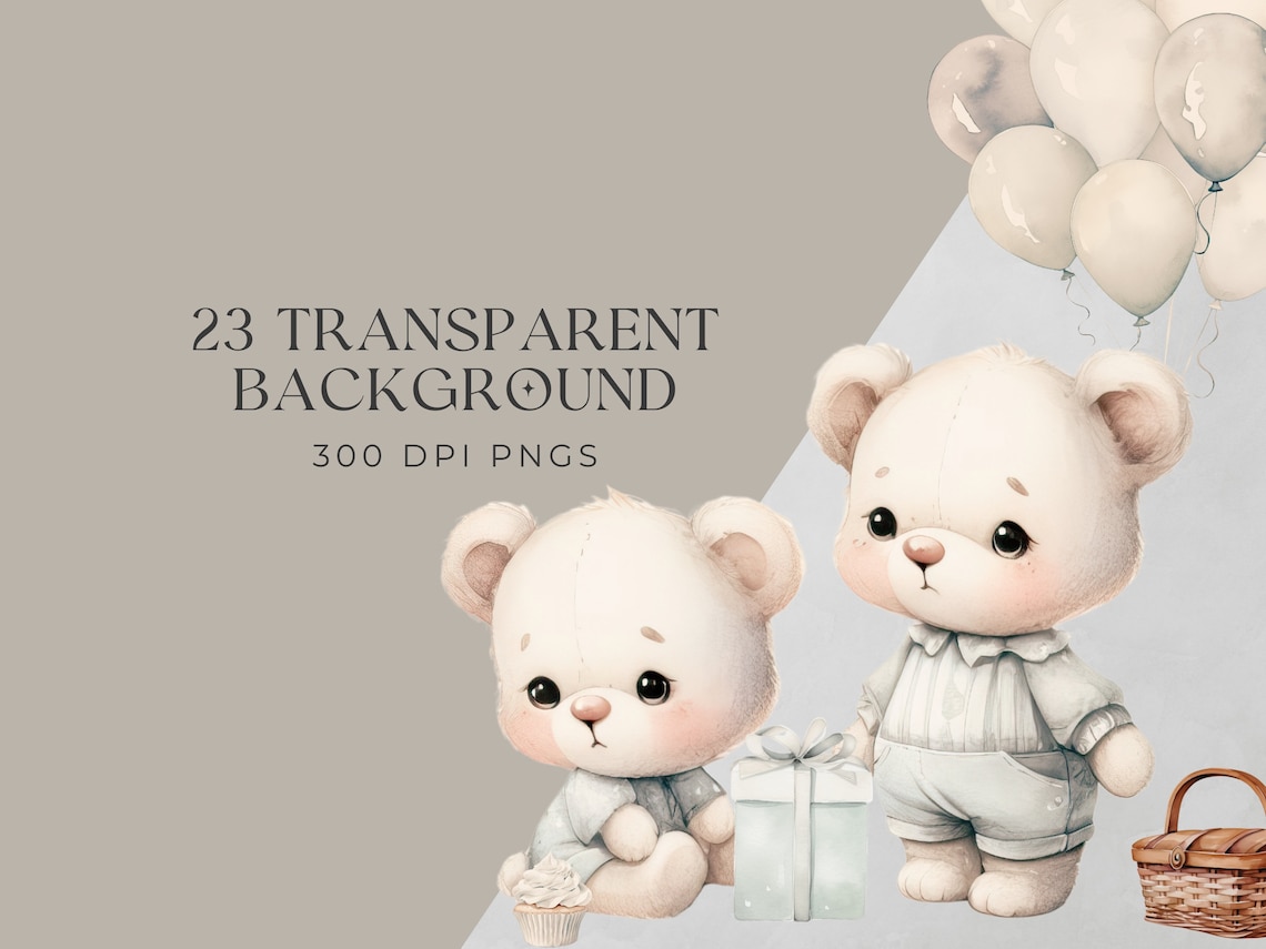 Watercolor Teddy Bear Clipart for Boy Baby Shower Clip Art - Etsy