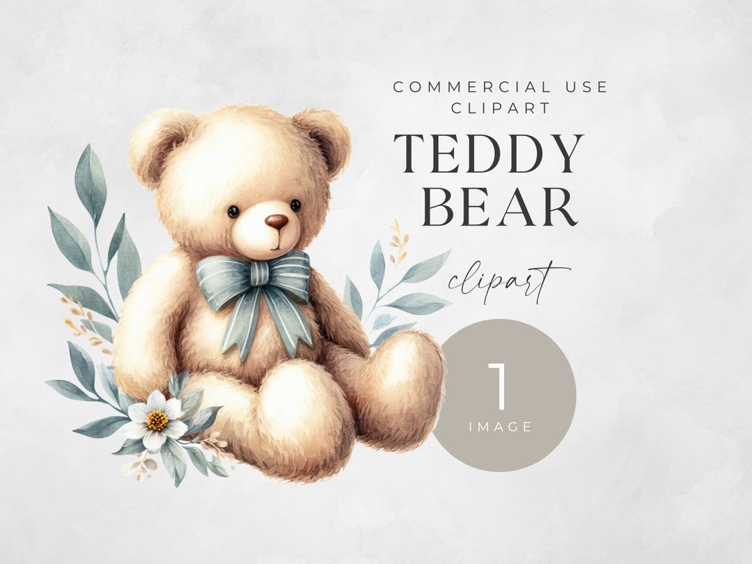 Boho Teddy Bear Clipart: Green Nursery PNG (commercial Use) - Etsy
