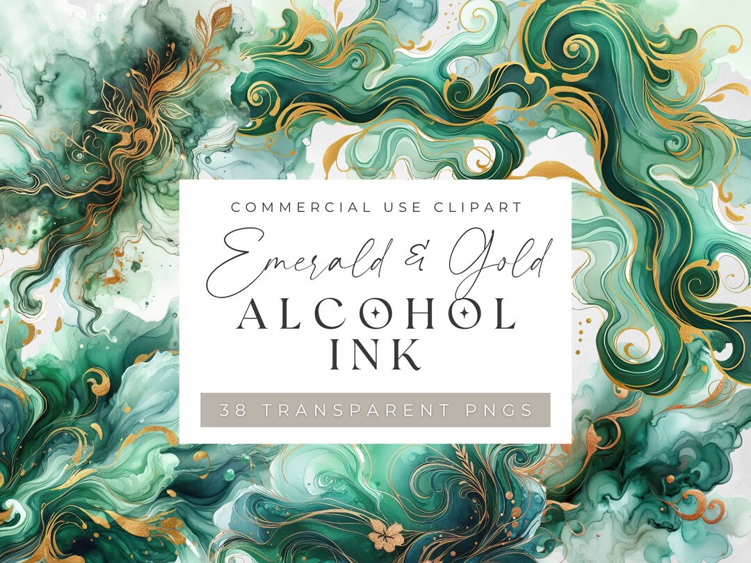 Alcohol Ink Png Clipart, Emerald and Gold Abstract Painting Clip Art ...