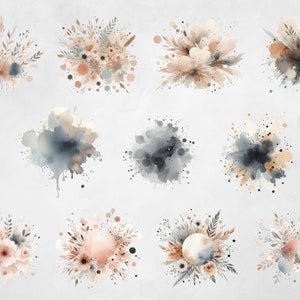 Neutral Watercolor Splatter Clipart, Boho Minimalist Splashes, Abstract ...