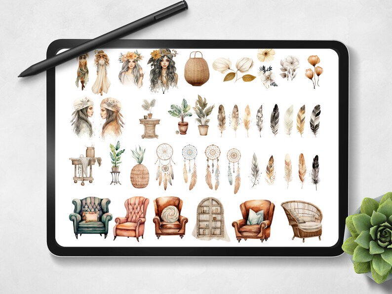 Boho Sticker Pack Digital, PNG Files of Digital Stickers, Digital ...