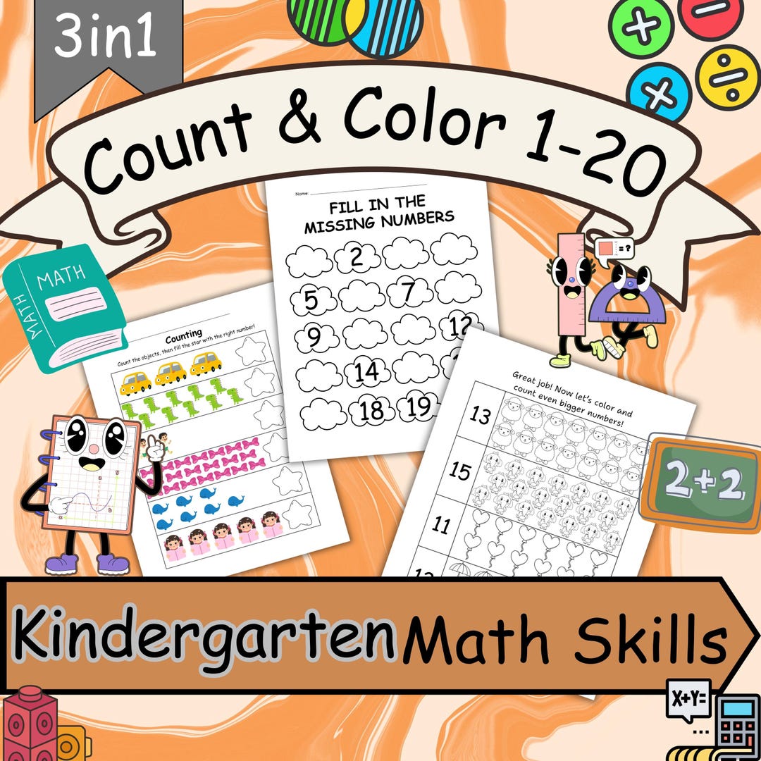 Kids Counting Activity Book 1–20, Preschool Math Worksheets, Number ...