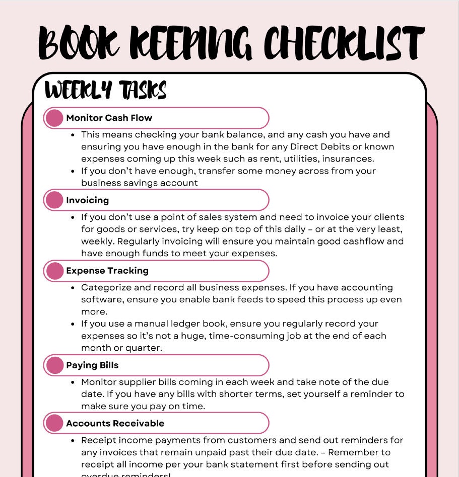 Ultimate Business Bookkeeping Checklist - Etsy