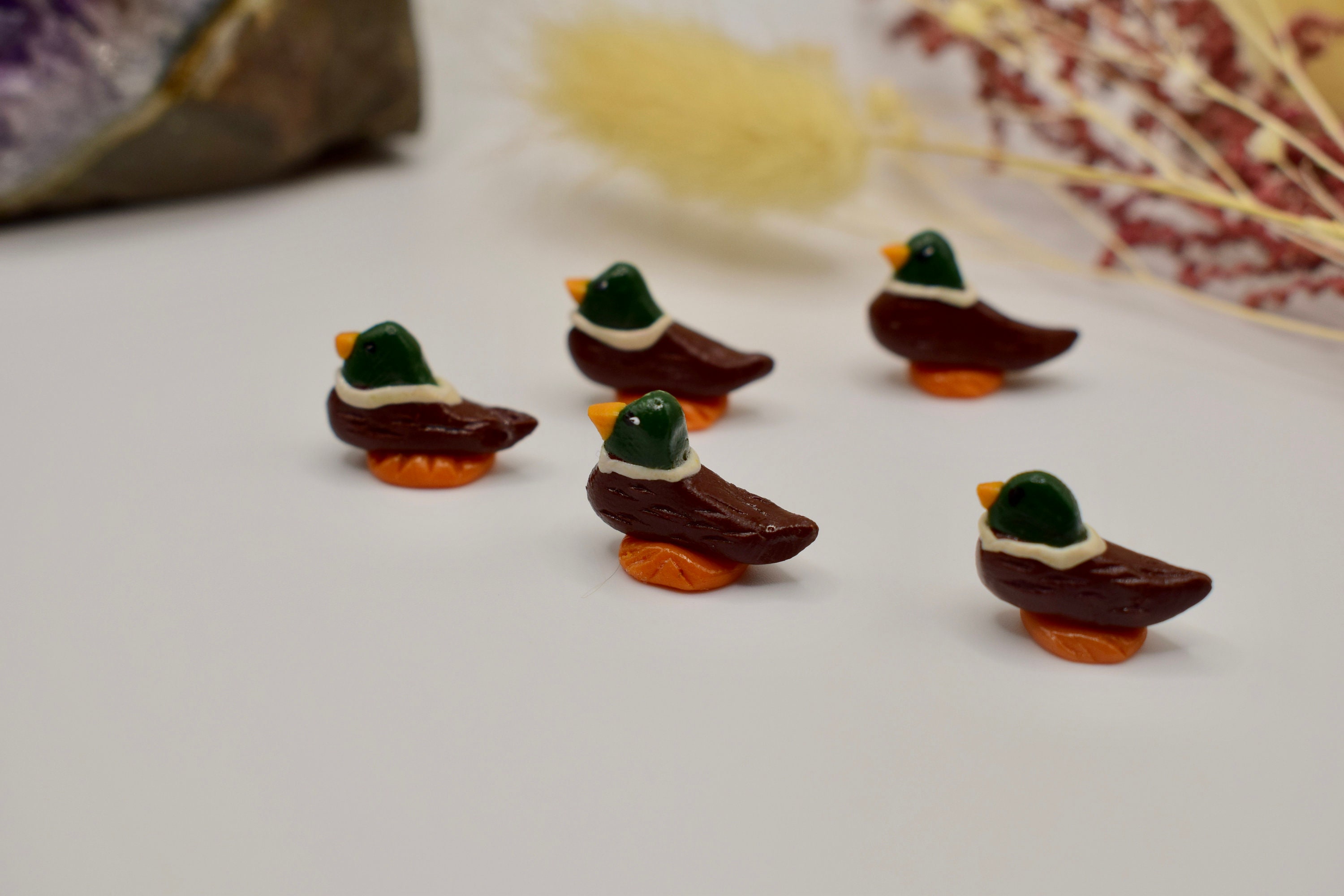 Handmade Miniature Mallard, Polymer Clay Duck Figurine Gift for Duck ...