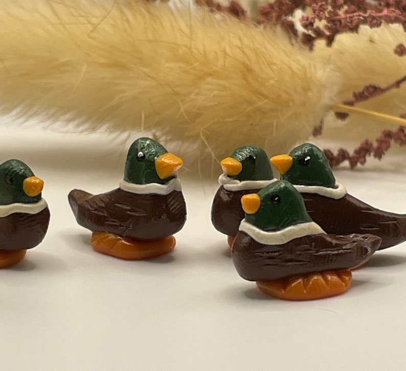 Handmade Polymer Clay Mini Mallard Figurine: Tiny Duck for Dollhouse - Etsy