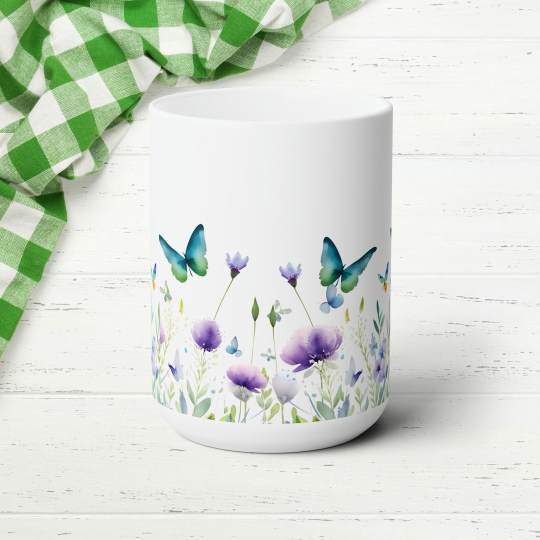Pretty Wildflower Coffee Mug Butterfly and Wildflower Mug Gift Spring ...