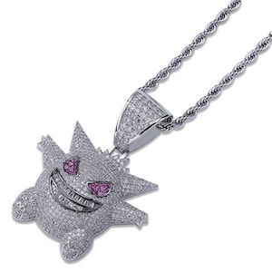 Sterling Silver 925 Fully Iced Out White Gold Plated Gengar Pendant