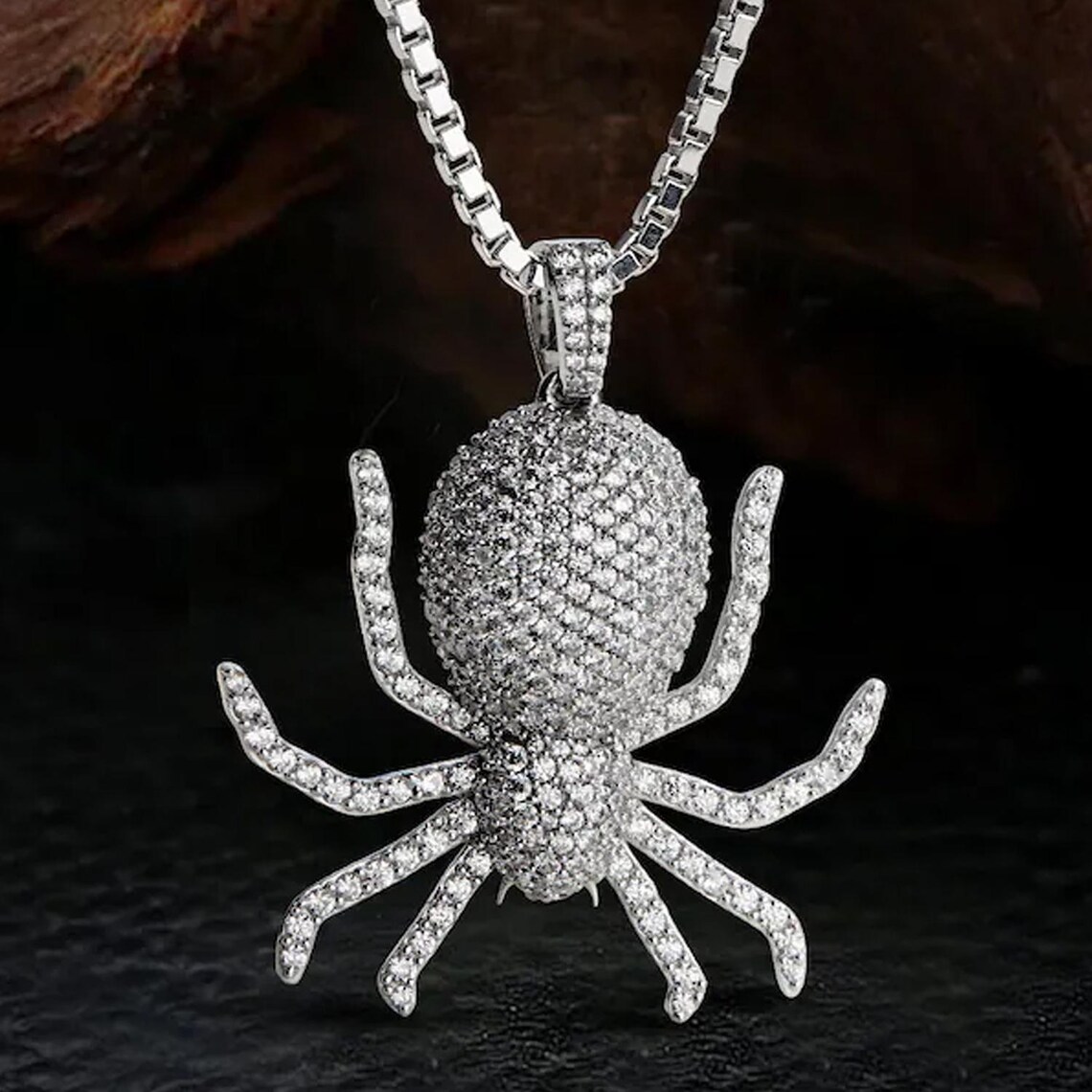 VVS Moissanite Diamond Iced Out Spider Pendant Necklace 925 Sterling ...