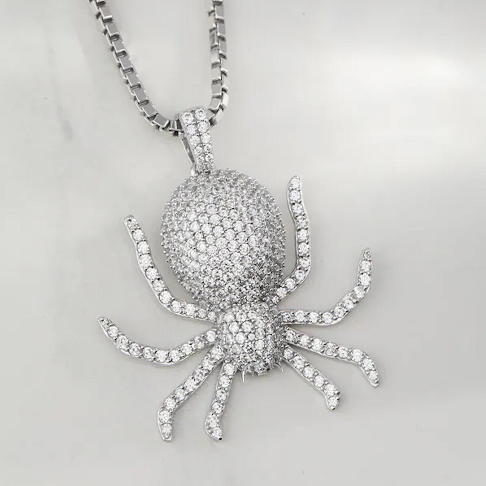 VVS Moissanite Diamond Iced Out Spider Pendant Necklace 925 Sterling ...