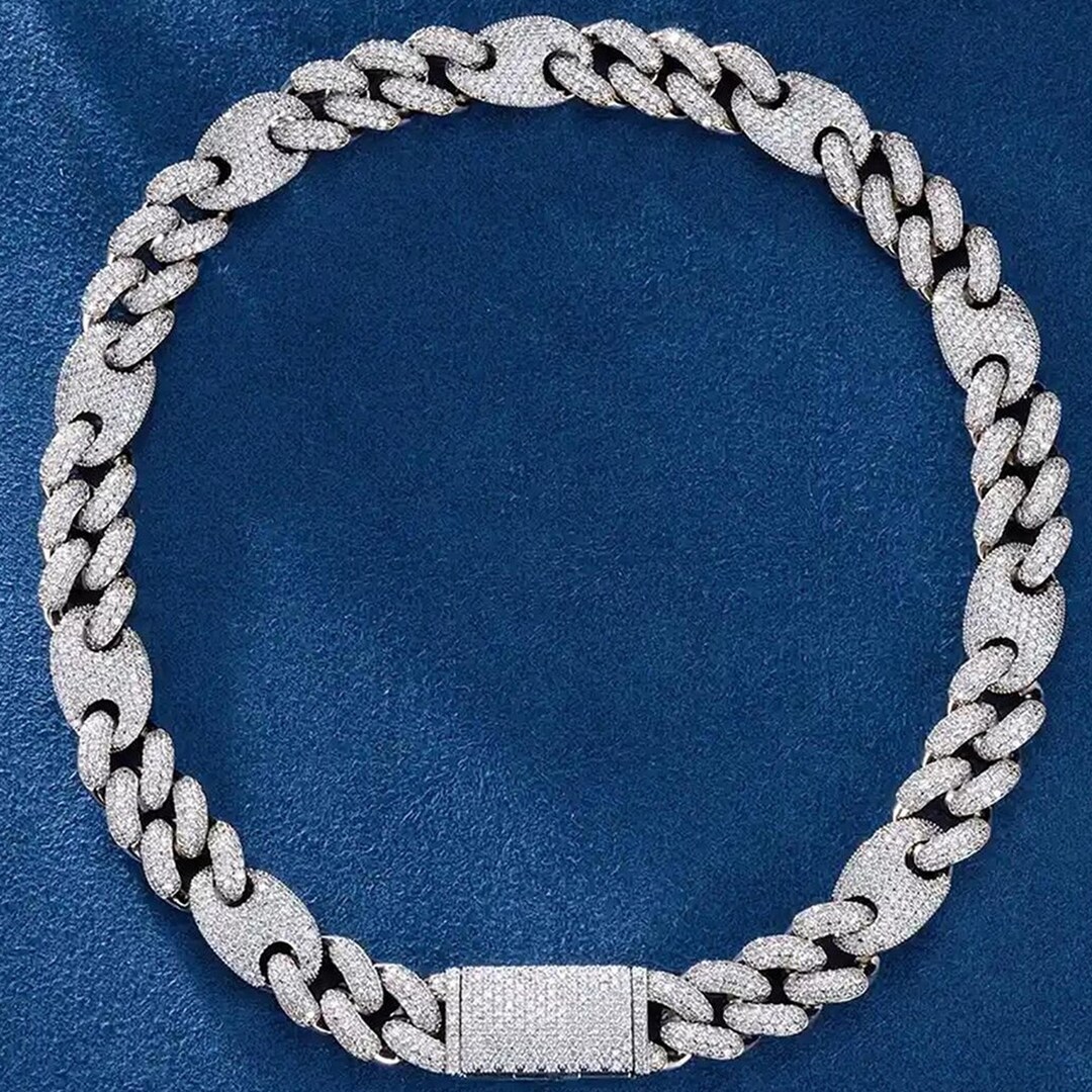 12 MM Moissanite Diamond Studded Cuban Chain, Men's Miami Cuban Link ...