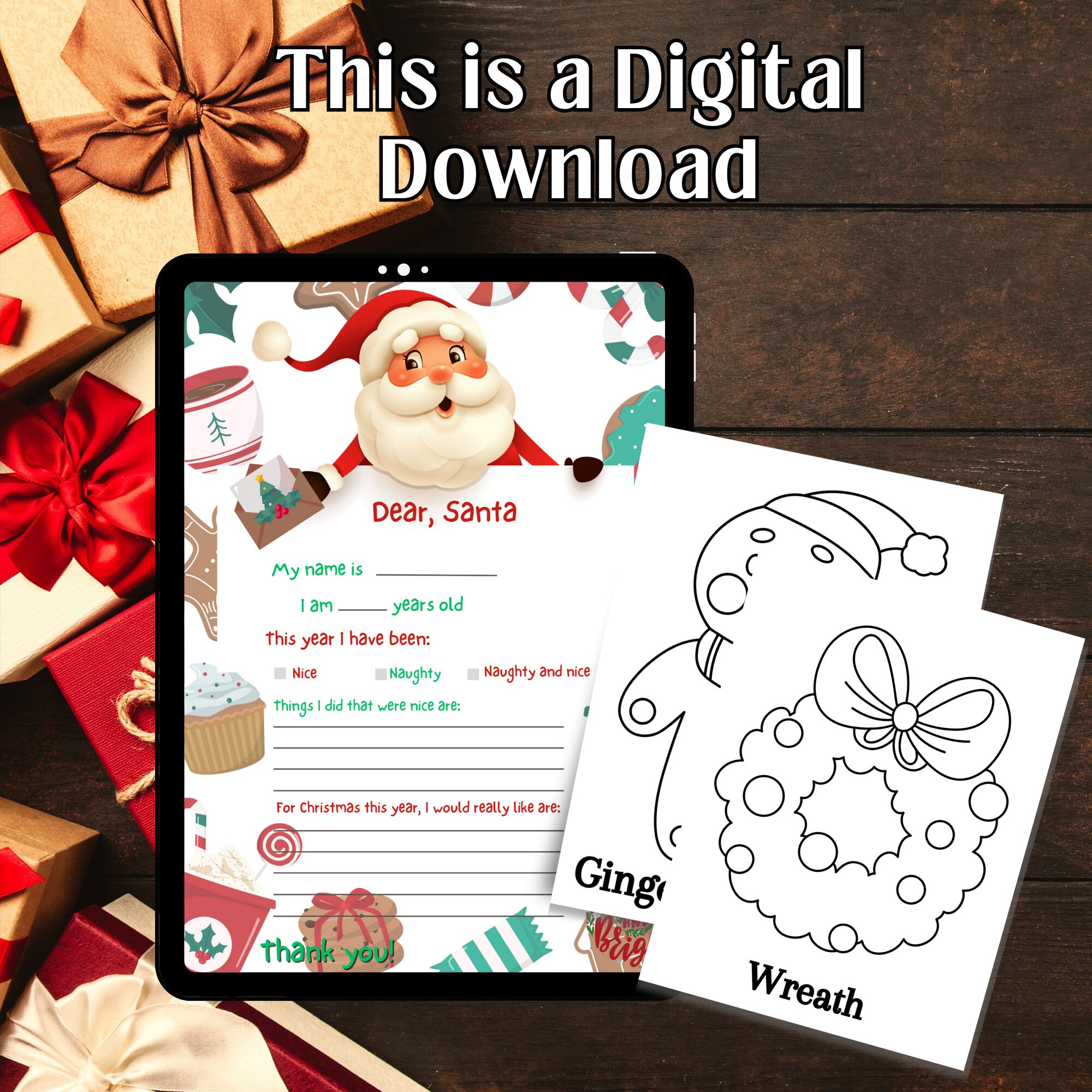 Dear Santa Wish List Printable Secret Santa Letter Template, Christmas ...