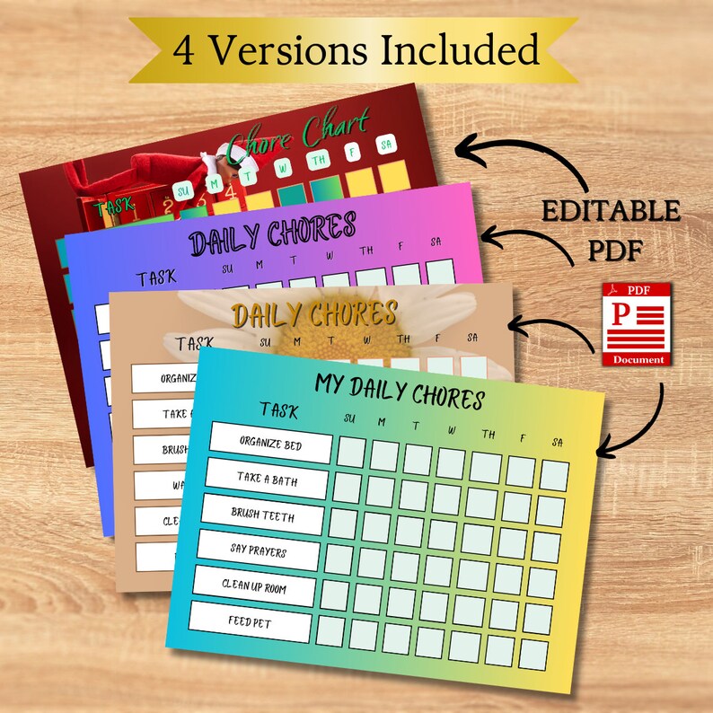 Editable Kids Chore Chart, Daily Printable Task Routine Template for ...