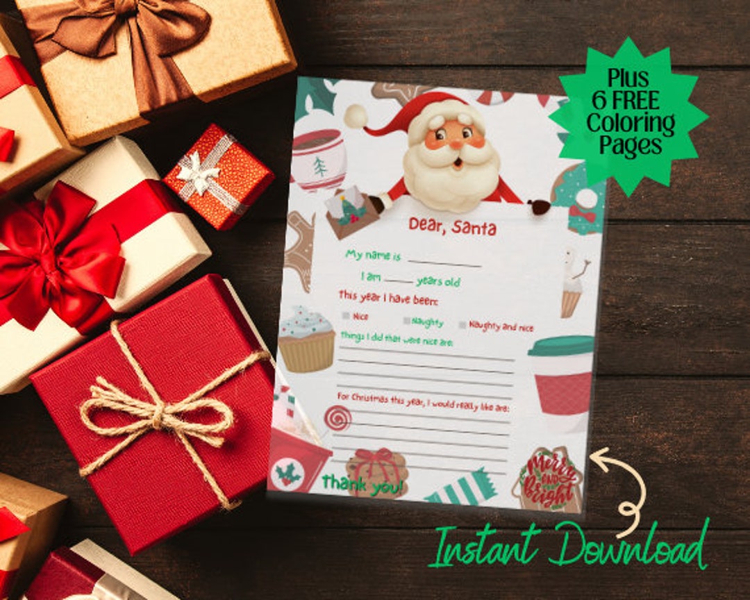 Dear Santa Wish List Printable Secret Santa Letter Template, Christmas ...