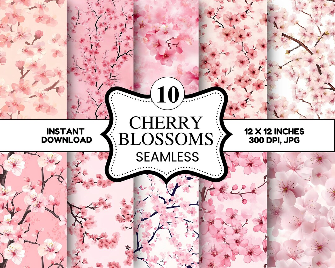 Cherry Blossoms Digital Paper, Floral Seamless Pattern, Floral ...