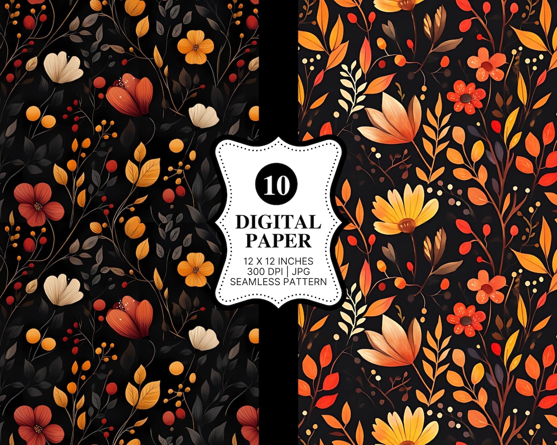 Autumn Floral Digital Paper, Floral Seamless Pattern, Floral Wallpaper ...