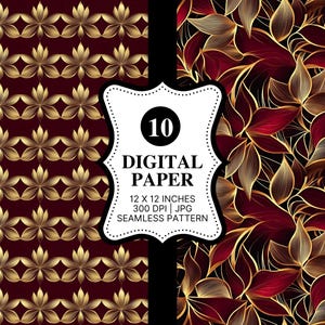 Art Deco Wallpaper, Gold and Burgundy Seamless Digital Paper, Gift ...
