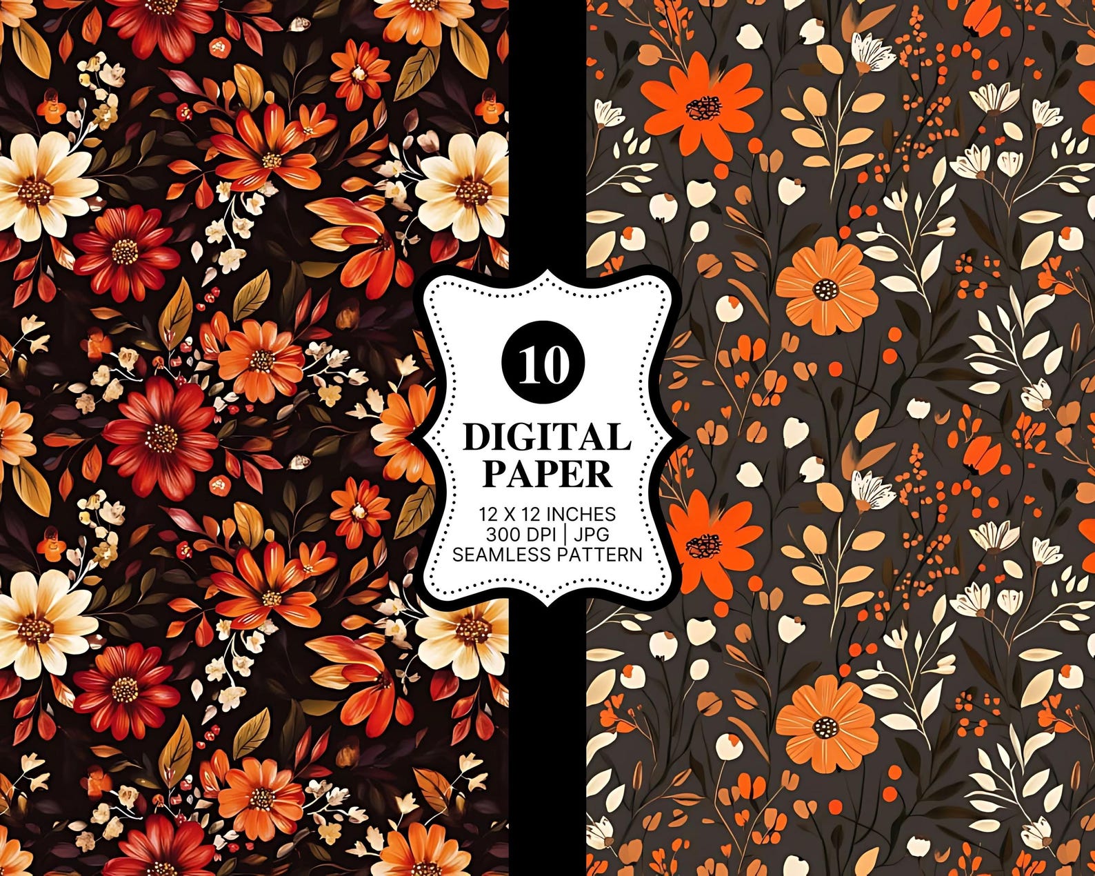 Autumn Floral Digital Paper, Floral Seamless Pattern, Floral Wallpaper ...
