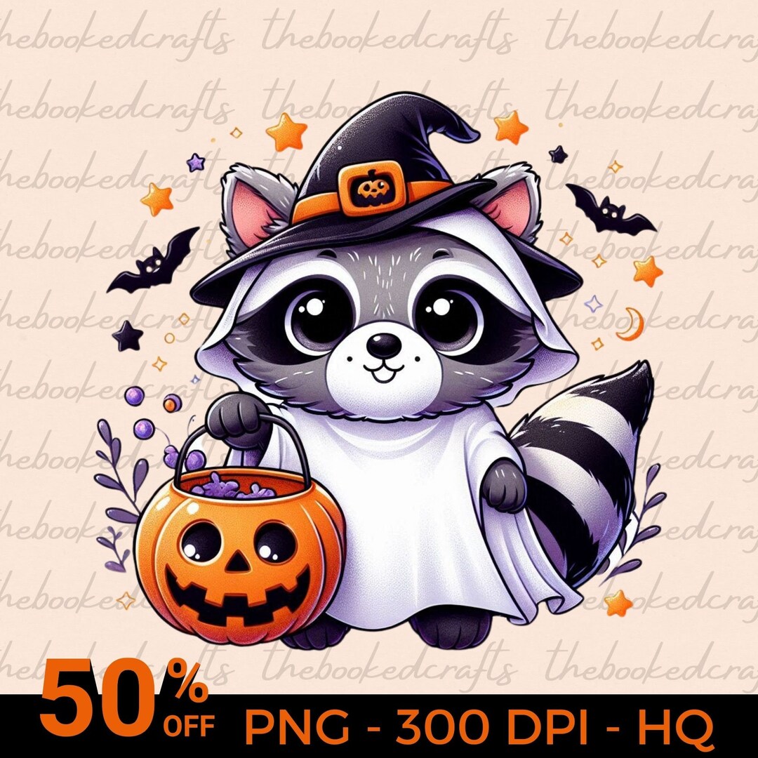 Raccoon PNG, Halloween Ghost Decor, PNG, Vintage Halloween Prints, PNG ...