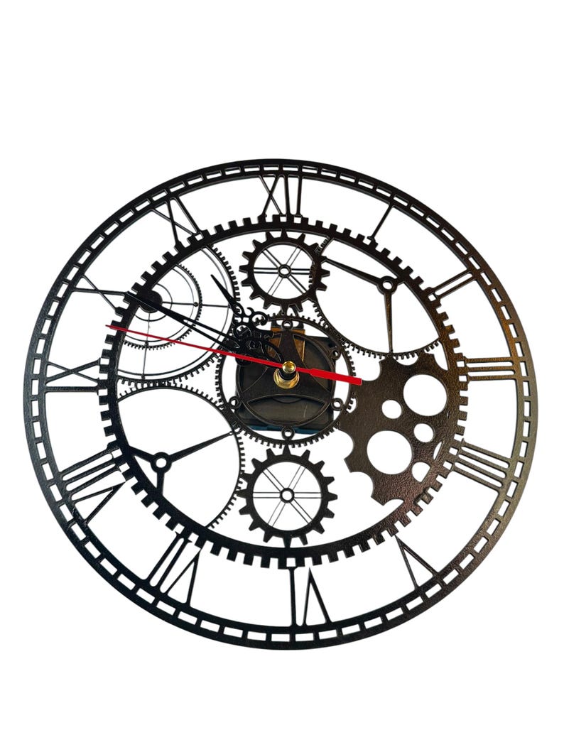 Industrial Gear Wall Clock, Large Roman Numeral Design, Vintage ...