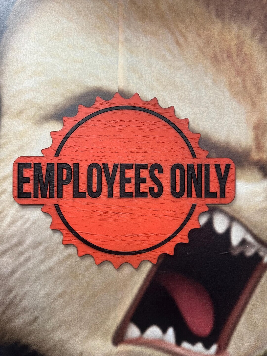Employees Only Sign, Orange Gear Design, Wood Door Sign With Modern ...