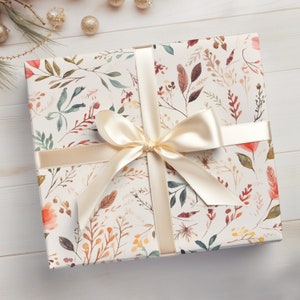 Boho Floral Wrapping Paper Boho Leaves Floral, Dainty Floral Gift ...