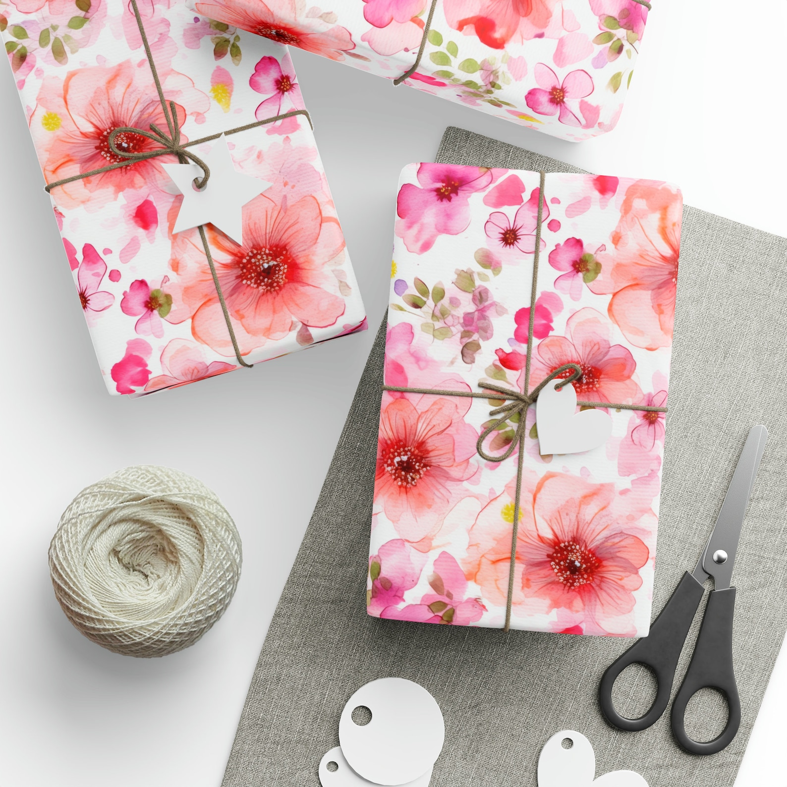 Pink Watercolor Flowers Wrapping Paper Pink Flowers Gift Wrap Roll Pink ...
