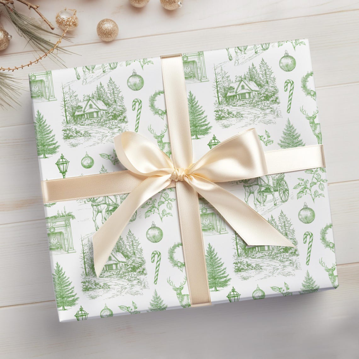 Sage Green Christmas Toile Wrapping Paper Roll Vintage Christmas Toile ...
