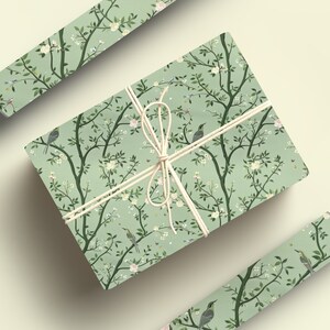 Sage Green Chinoiserie Wrapping Paper Roll, Sage Green Wrapping Paper ...