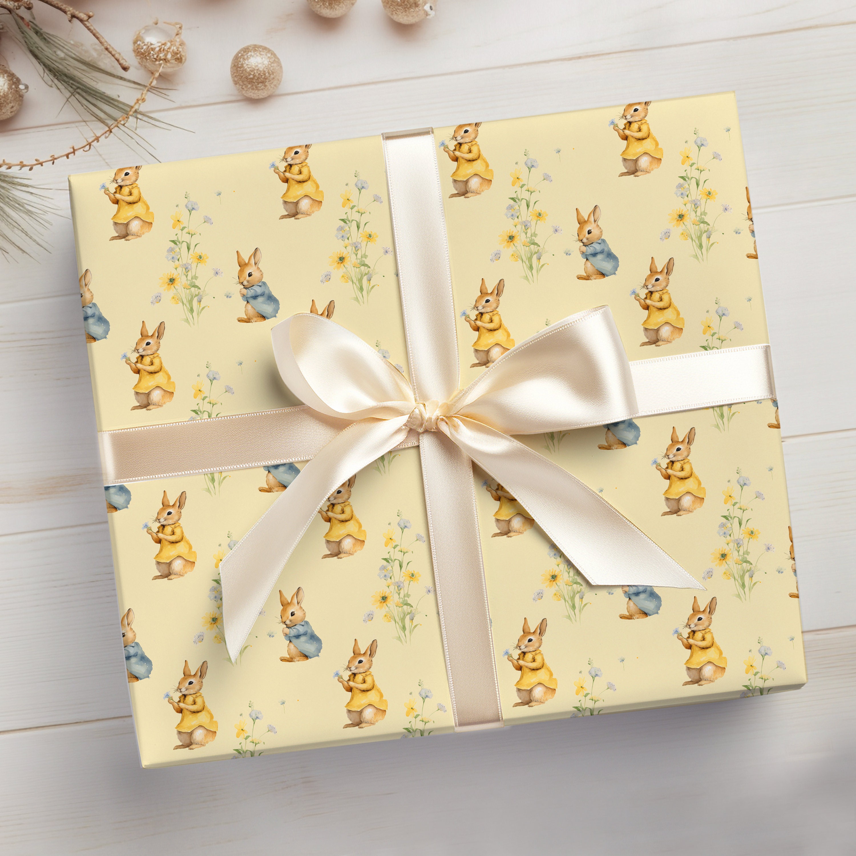 Vintage Rabbit Baby Shower Wrapping Paper Roll, Cottagecore Bunny ...
