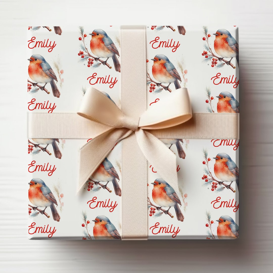 Bird Wrapping Paper Roll, Watercolor Robin Wrapping Paper With Name ...
