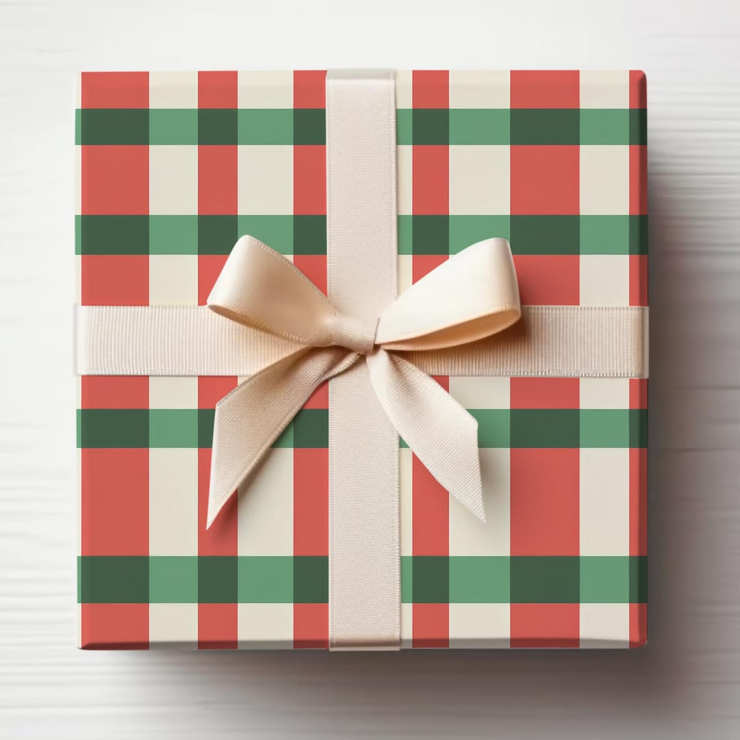Red and Green Gingham Wrapping Paper Roll Christmas Plaid Wrapping ...
