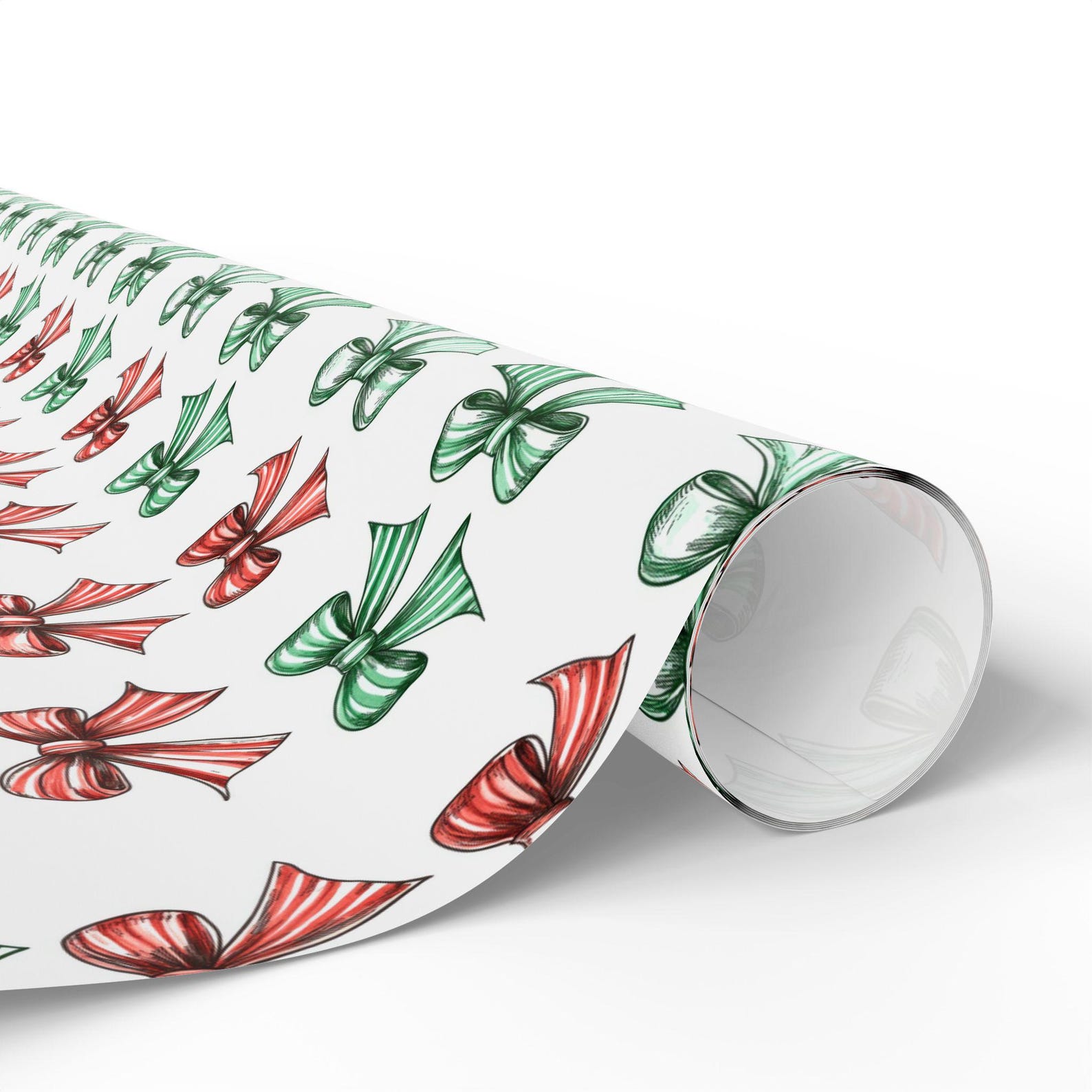 Red and Green Bows Wrapping Paper Cute Christmas Bows Gift Wrapping ...