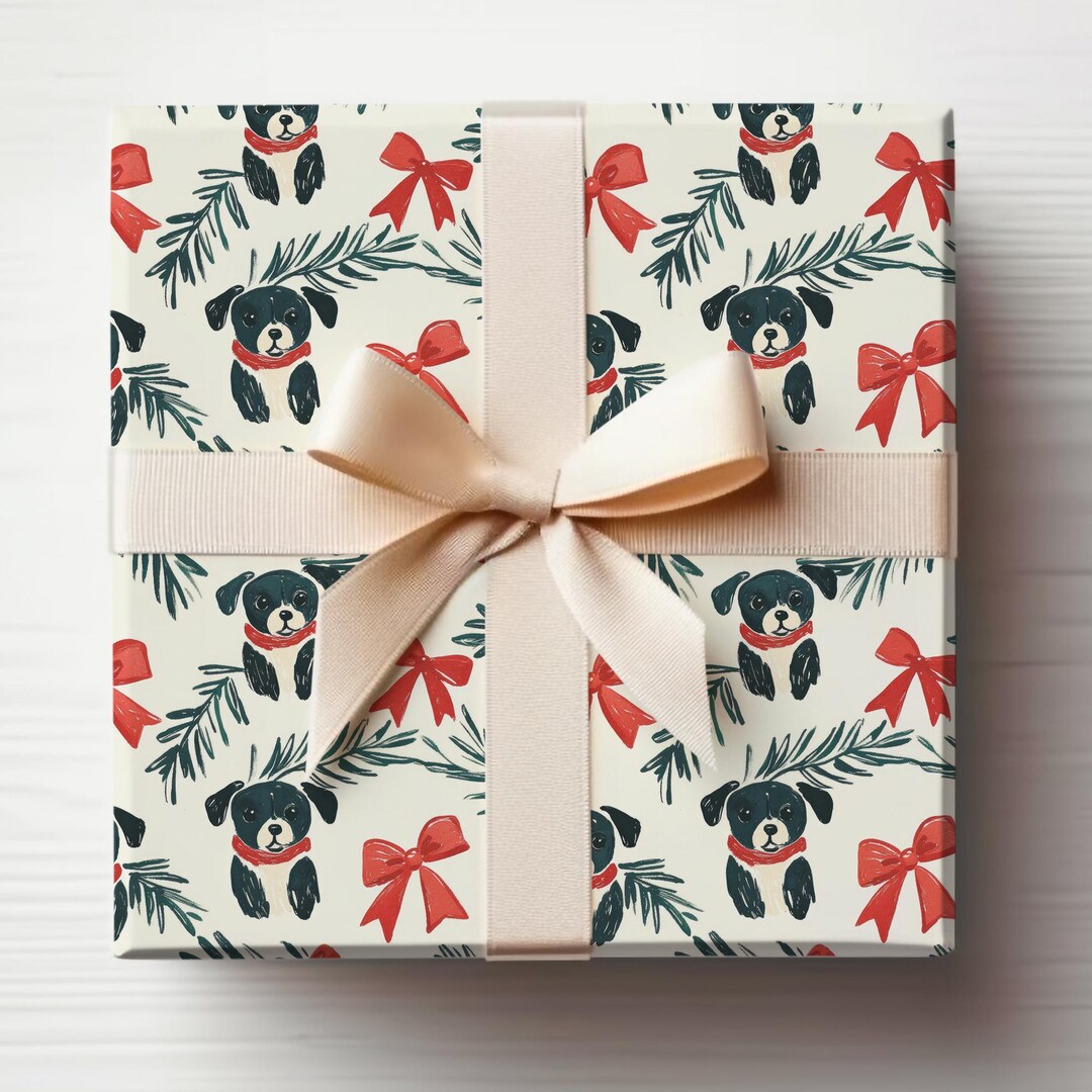 Black Dog Wrapping Paper Roll Christmas Dogs Gift Wrap Roll Dog Lovers ...