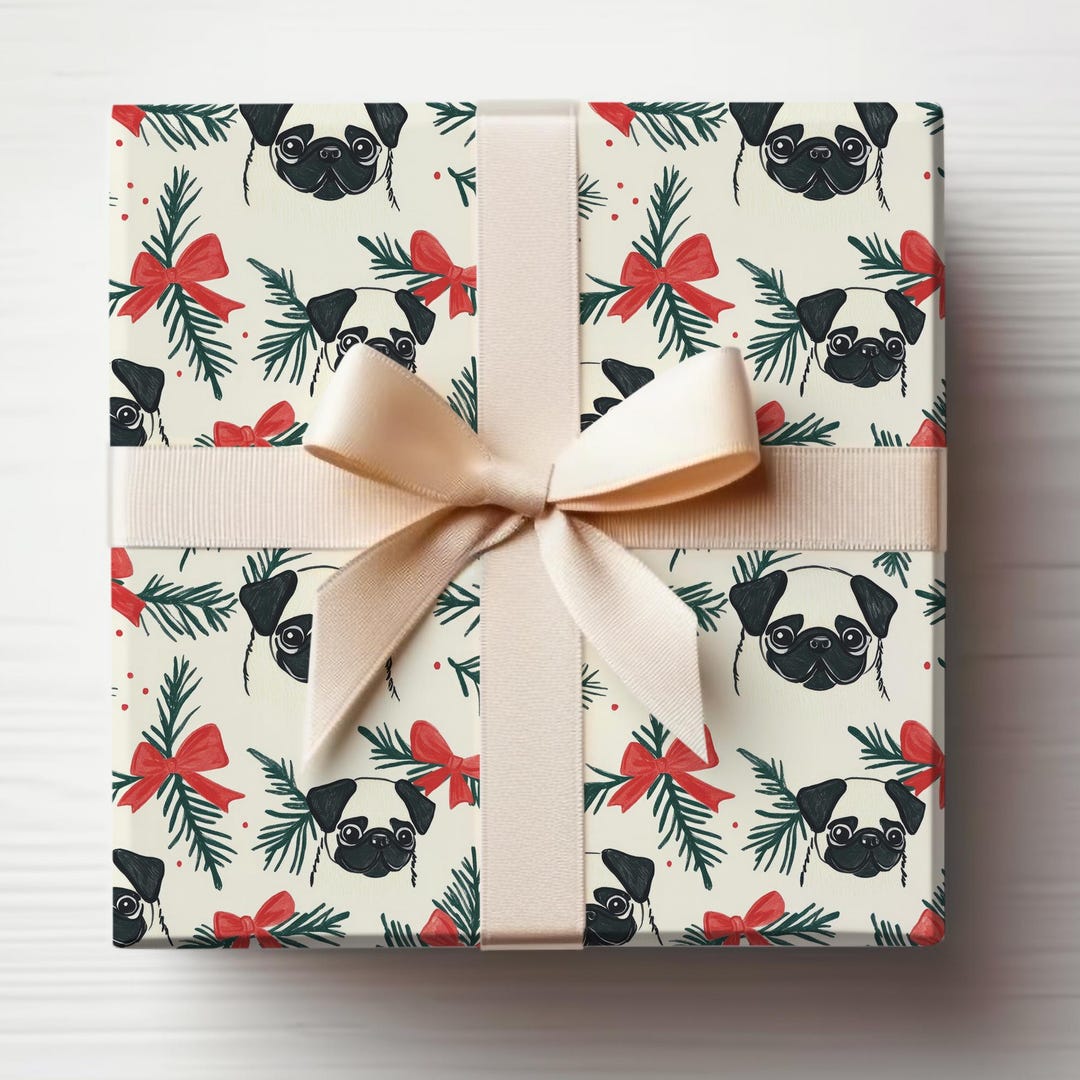 Pug Wrapping Paper Roll Cute Pug Gift Wrapping Roll Christmas Pug ...