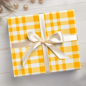 Yellow Gingham Wrapping Paper Roll, Simple Bright Yellow Plaid Gift ...