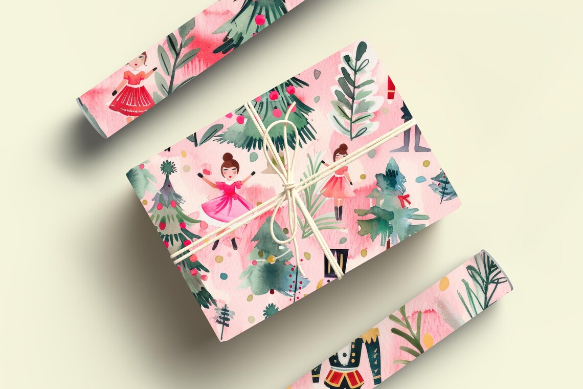 Pink Ballerina Nutcracker Wrapping Paper Christmas Ballerina Gift ...