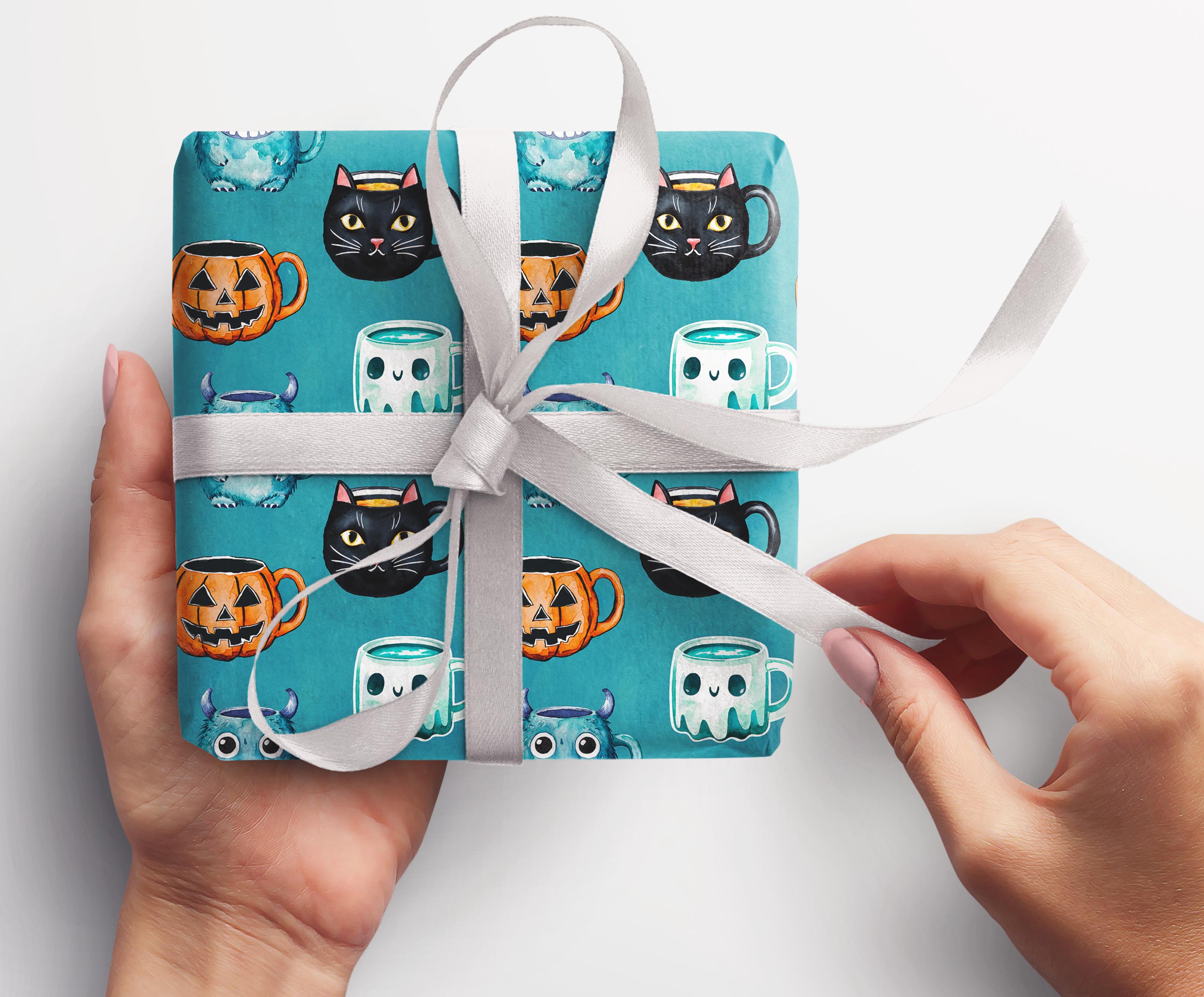 Halloween Wrapping Paper Cute Halloween Gift Wrap Roll Funny Halloween Spooky Gift Wrap Roll ...