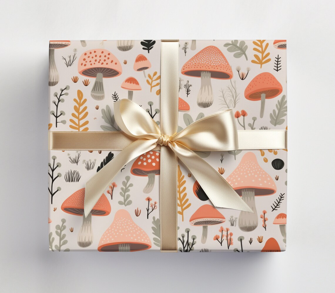 Mushroom Wrapping Paper Cute Mushrooms Gift Wrap Roll, Pink Mushroom ...