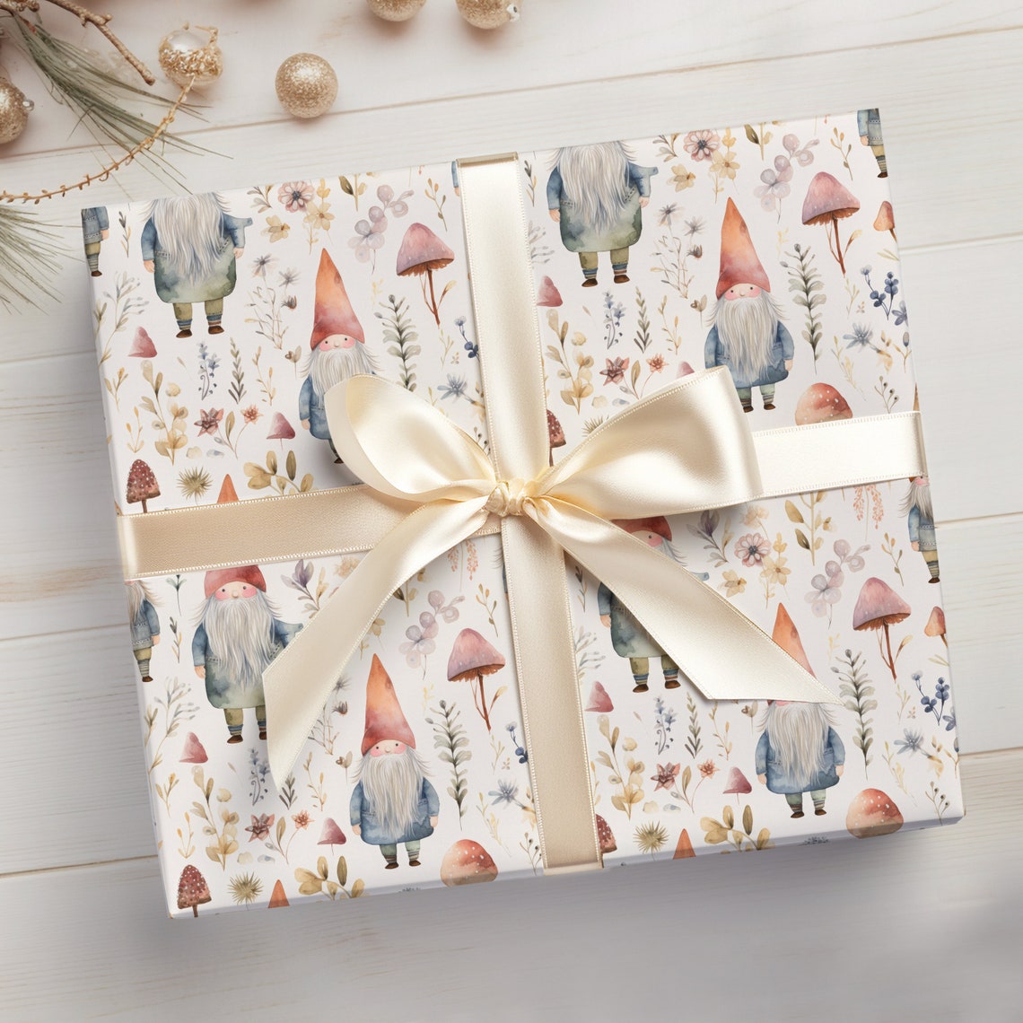 Watercolor Gnome Wrapping Paper, Cute Gnome Gift Wrap Roll, Boho Gnome ...