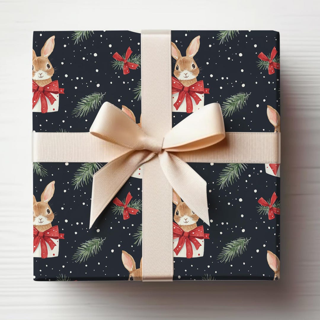 Christmas Bunny Wrapping Paper Christmas Rabbit Gift Wrapping Paper ...