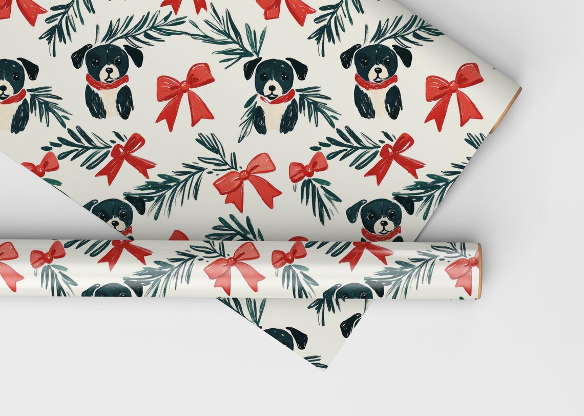Black Dog Wrapping Paper Roll Christmas Dogs Gift Wrap Roll Dog Lovers ...