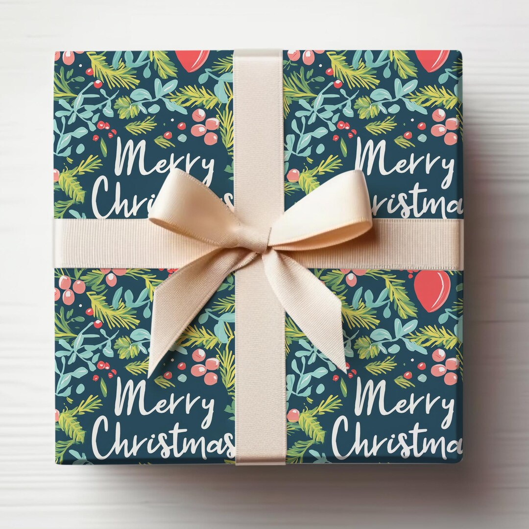 Merry Christmas Wrapping Paper Roll Cute Merry Christmas Gift Wrapping ...