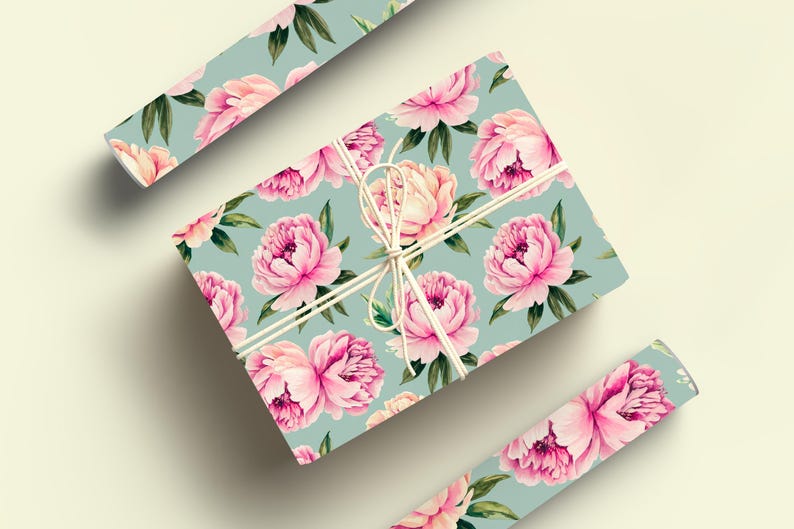 Peony Wrapping Paper Roll Watercolor Peonies Wrapping Paper Gift Wrap ...