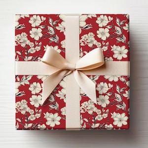 Red Floral Wrapping Paper Roll Red Christmas Wrapping Paper Red Floral ...