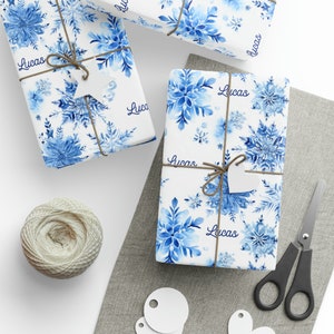 Name Wrapping Paper, Christmas Wrapping Paper With Name Boy, Snowflake ...