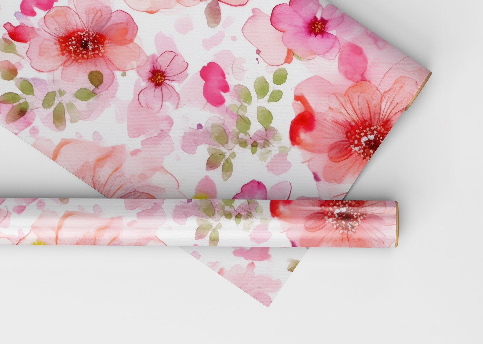 Pink Watercolor Flowers Wrapping Paper Pink Flowers Gift Wrap Roll Pink ...
