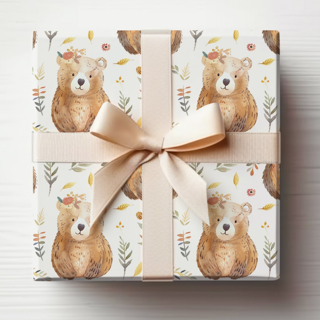 Bear Baby Shower Gift Wrap Roll, Teddy Bear Wrapping Paper Roll, Cute ...