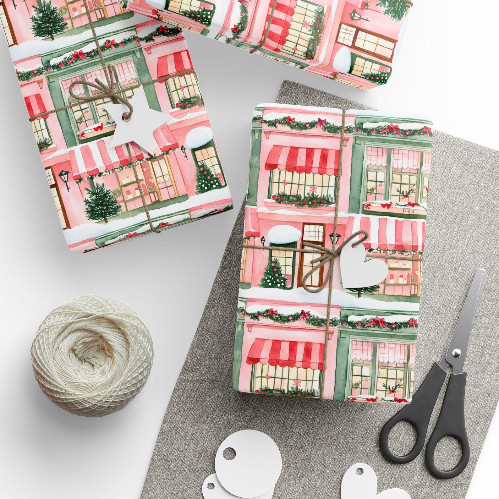 City Wrapping Paper Christmas Shop Wrapping Paper Pink Christmas Modern ...